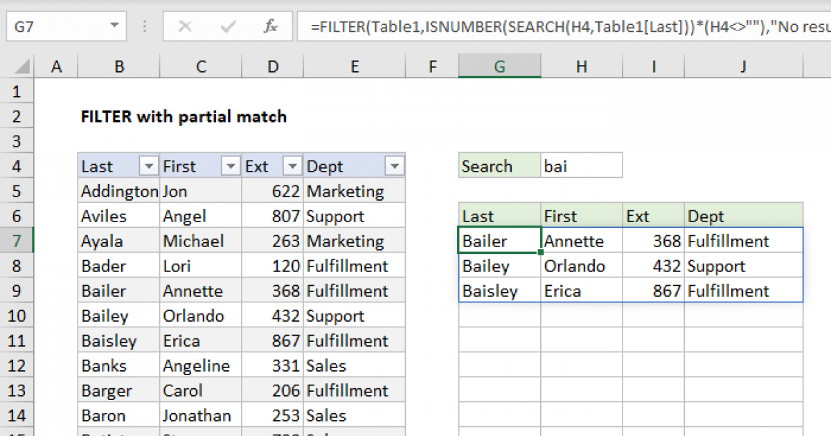 FILTER With Partial Match Excel Formula Exceljet